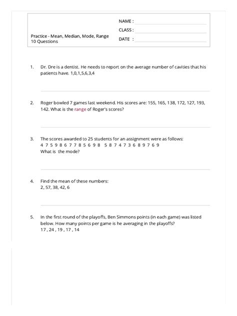 Practice Mean Median Mode Range June27 Pdf