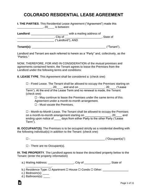 Free Colorado Lease Agreements 6 Residential And Commercial Word