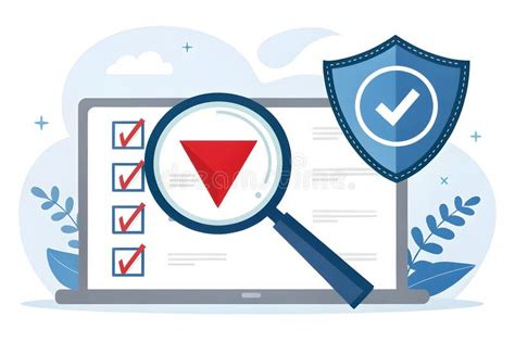 Data Protection And Security Conceptual Illustration With Magnifying Glass And Checkmarks Stock
