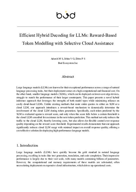 Pdf Efficient Hybrid Decoding For Llms Reward Based Token Modelling With Selective Cloud