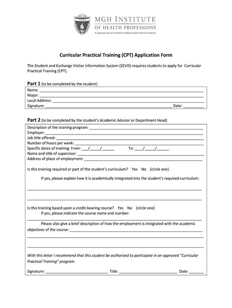 Fillable Online Curricular Practical Training Cpt Application Form