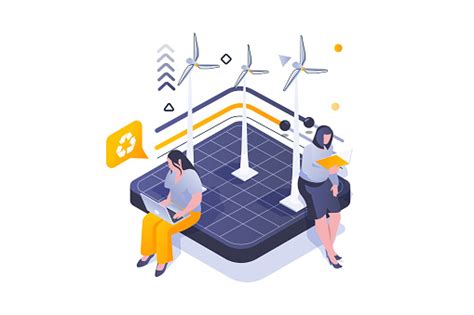3d 아이소메트릭 디자인의 에코 라이프스타일 개념 풍력 터빈은 에너지 생성 및 재생 가능한 대체 자원을 사용합니다 웹 그래픽을