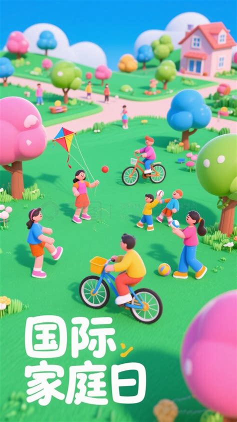 3d卡通ai数字艺术 国际家庭日卡通3d渲染温馨家庭户外活动骑自行车放风筝插画 Ai插画免费下载jpeg格式995像素编号72566336 千图网
