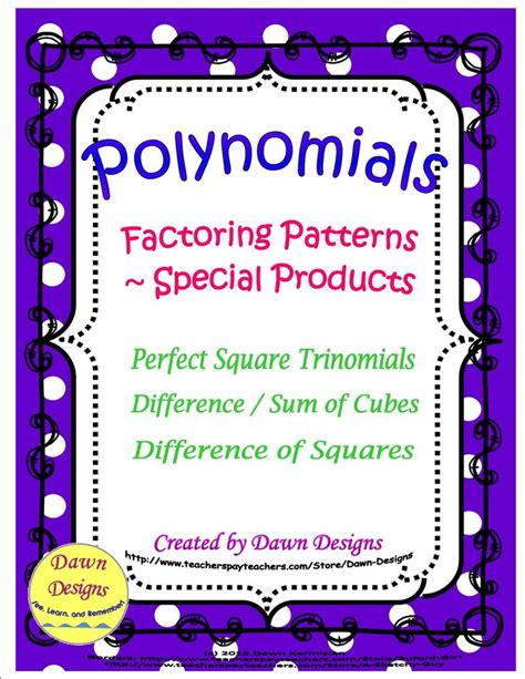 Polynomials Factoring Patterns Difference Of Squares Cubes Perfect Square Math Methods