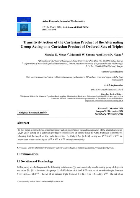 Pdf Transitivity Action Of The Cartesian Product Of The Alternating