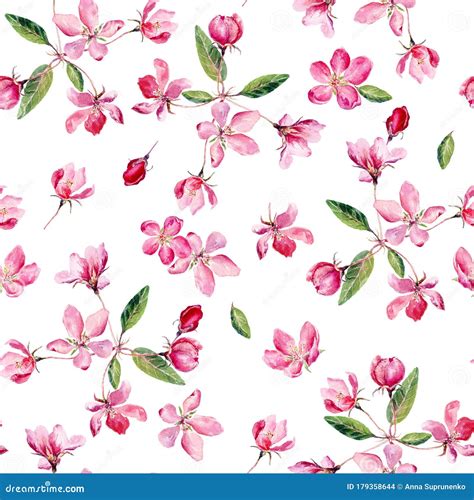 Apple Blossom Watercolor Seamless Pattern Beautiful Hand Drawn Texture