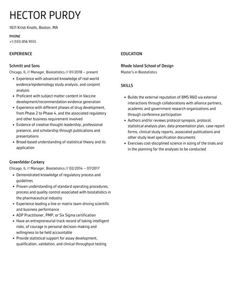 Manager Biostatistics Resume Samples Velvet Jobs
