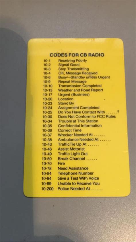 List Of Cb Radio Ten Codes From The 1970s Drews Radio Site