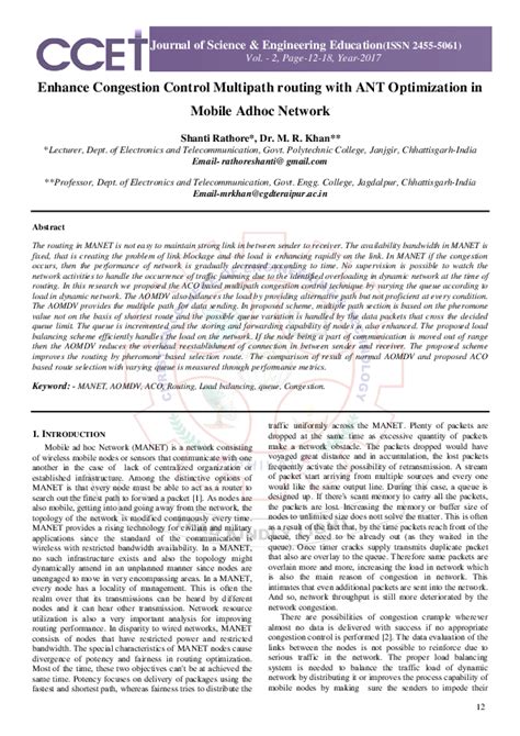 Pdf Enhance Congestion Control Multipath Routing With Ant Optimization In Mobile Ad Hoc