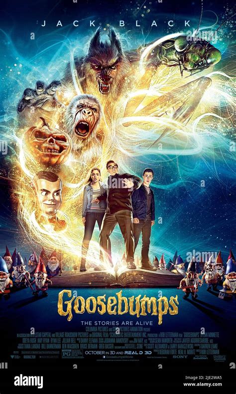 Odeya Rush Jack Black Dylan Minnette Poster Goosebumps 2015 Stock
