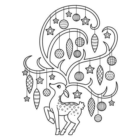 Раскраска Оленёнок с новогодними игрушками распечатать или скачать