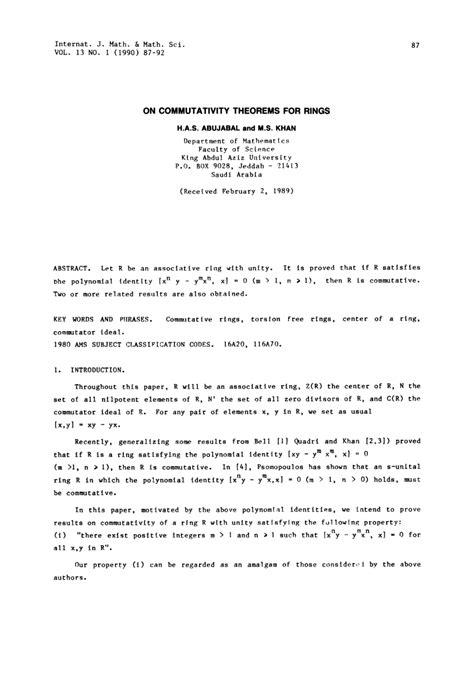 Pdf On Commutativity Theorems For Rings
