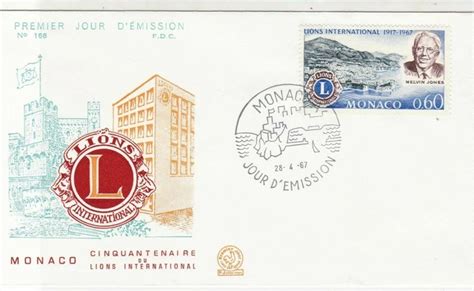 Monaco 1967 50 Years Of Lions International Emblem Picture Fdc Stamp