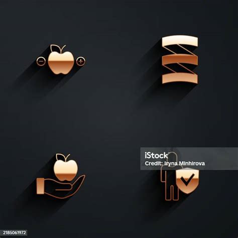 칼로리 계산기 스포츠 영양 단백질 사과 및 긴 그림자가 있는 건강한 라이프스타일 아이콘을 설정합니다 벡터 가냘픈에 대한 스톡 벡터 아트 및 기타 이미지 Istock