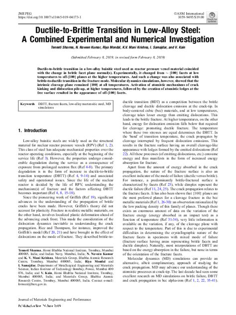Pdf Ductile To Brittle Transition In Low Alloy Steel A Combined
