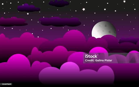 밝은 별과 회색 구름의 배경에 큰 둥근 달 장식 및 디자인 카드 포스터 웹 페이지 잡지 직물 등을위한 스톡 벡터 일러스트레이션 가득 찬에 대한 스톡 벡터 아트 및 기타