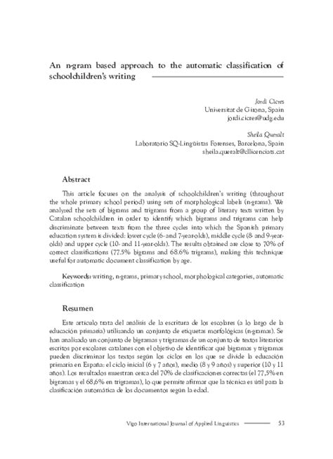 Pdf An N Gram Based Approach To The Automatic Classification Of
