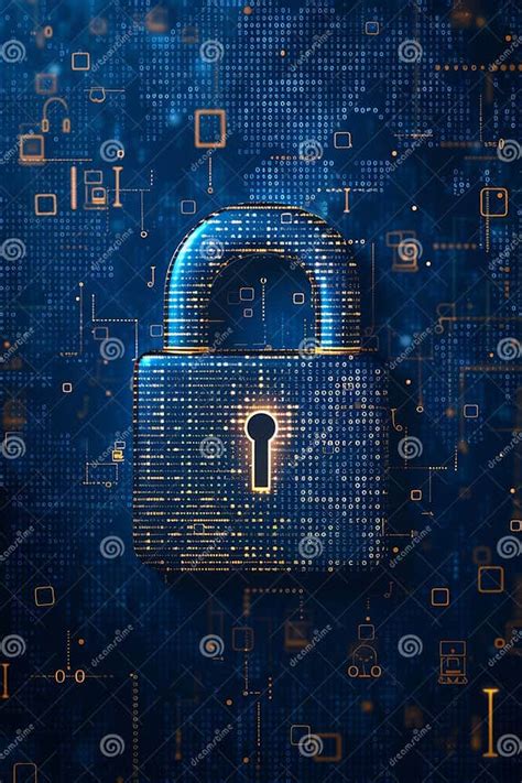 Digital Padlock With Binary Code On Blue Background Symbolizing Online