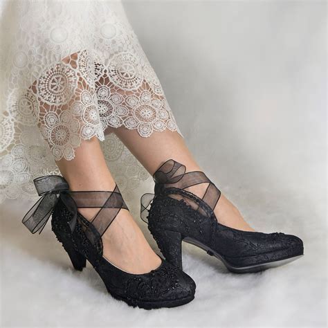 Black Lace Gothic Wedding Shoes With Personalized Soles Etsy
