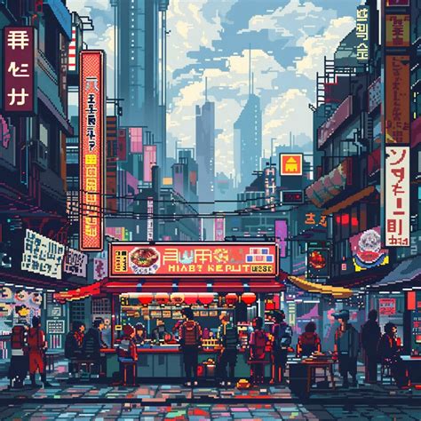 Cyberpunk Pixel Art Of A Bustling Pixel Art Pxlart