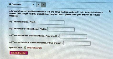 solved a jar contains 6 red marbles numbered 1 to 6 and 8 blue marbles