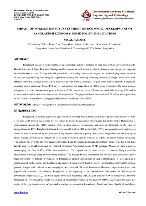 Pdf Impact Of Foreign Direct Investment On Economic Development Of Bangladesh Economy Some