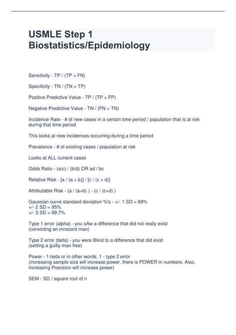 Usmle Step 1 Biostatistics Epidemiology With Complete Solutions Usmle Stuvia Us