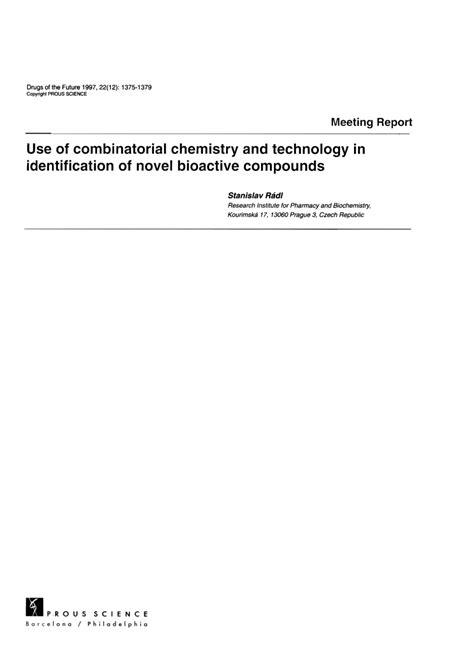 Pdf Use Of Combinatorial Chemistry To Speed Drug Discovery
