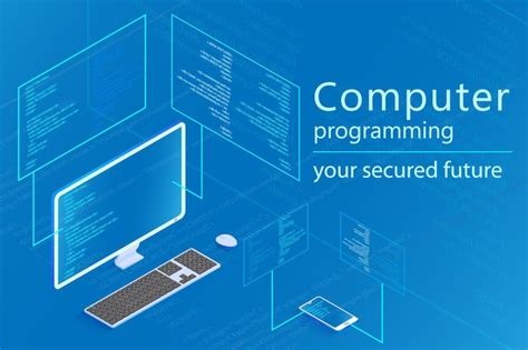 Premium Vector Programmer Coding Binary Computer Isometric Flat Vector Design