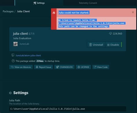 Julia Can Not Start Inside Atom Juno Julia Programming Language