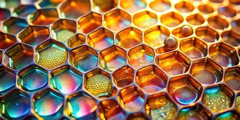 Abstract Honeycomb Pattern With Iridescent Cells And Golden Hues Generative Ai Stock