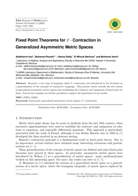 Pdf Fixed Point Theorems For F −contraction In Generalized Asymmetric
