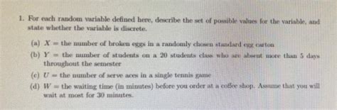 Solved 1 For Each Random Variable Defined Here Describe