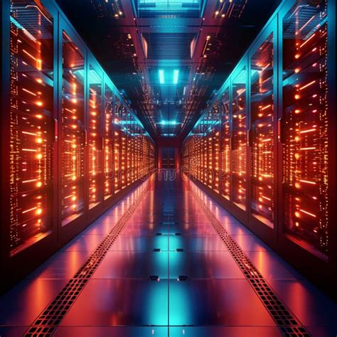 Photo Futuristic Data Hub Glowing Lights Illuminate Advanced Server
