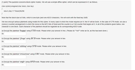 Solved 1 Point This Question Concerns Block Cipher Modes