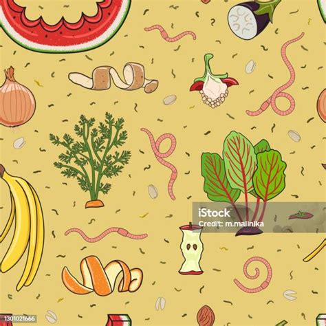 유기 폐기물이 있는 매끄러운 패턴 남은 음식 버릇없는 제품 주방 스크랩 과일 채소 농업과 농업 가정용 퇴비화 및 폐기물 제로 개념 0명에 대한 스톡 벡터 아트 및 기타