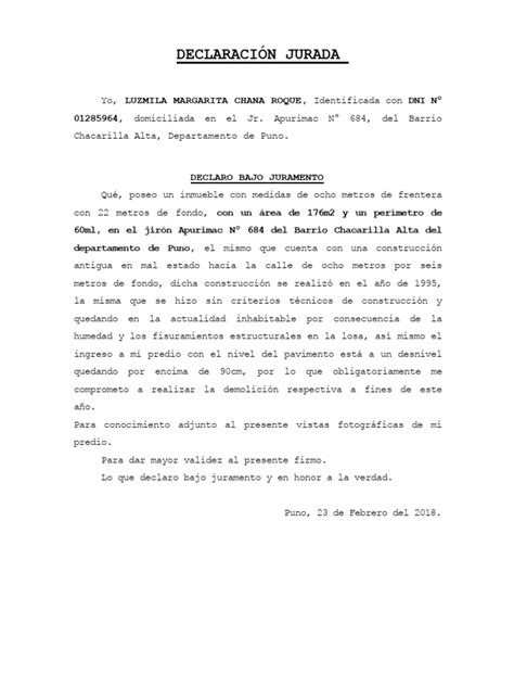 Declaracion Jurada De Vivienda Pdf