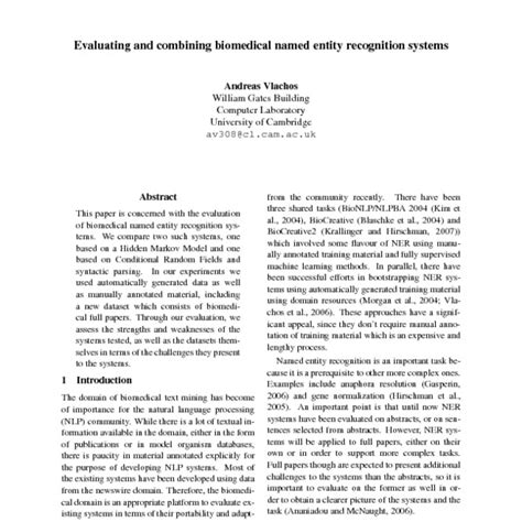 Evaluating And Combining And Biomedical Named Entity Recognition