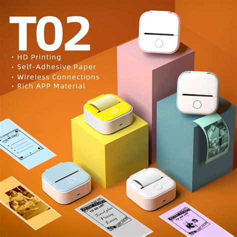 Phomemo T02ミニポータブルプリンタ熱印刷53ミリメートルステッカーワイヤレスインクレスミニポケットプリンタ自己粘着ラベルプリンタ