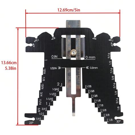 Black 1pc Universal 5 In 1 Measuring Gauge Woodworking Tool Drill Bit