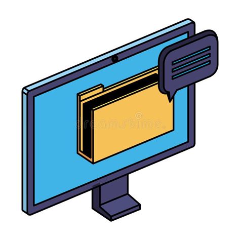 Computer With Folder Documents Files And Speech Bubble Stock