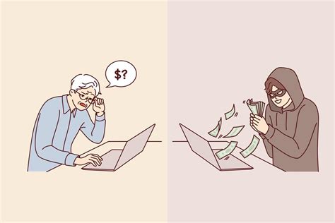 Hacker Roba Dinero Desde Mayor Hombre Utilizando Ordenador Portátil Con Internet Utilizando