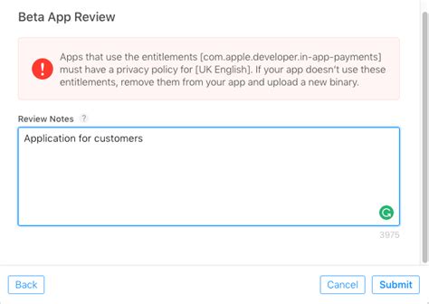 Ios External Tester Submission Error Beta App Review Entitlements
