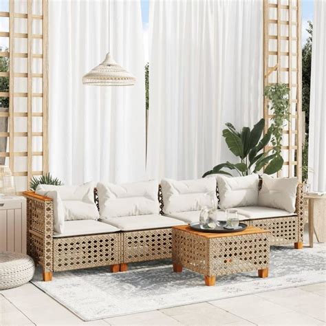 5 Piece Garden Sofa Set With Cushions Poly Rattan Vidaxl Big W