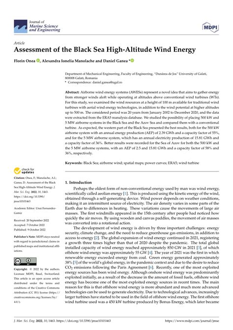 Pdf Assessment Of The Black Sea High Altitude Wind Energy