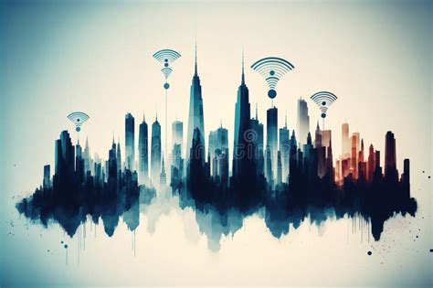 Wireless Network Communication Icons With Cityscape Combination Ai Generated Stock Illustration