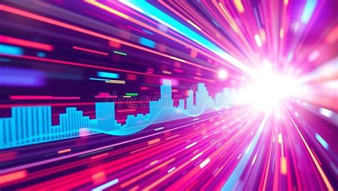 Abstract Data Visualization With Neon Lights And Dynamic Graphs Stock Illustration