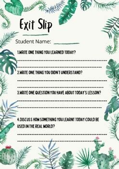 Class Exit Slip By Jamie Russell TPT
