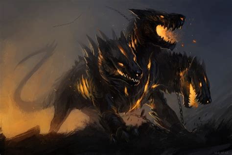 An Image Of Two Monsters Fighting In The Dark Night With Fire Coming