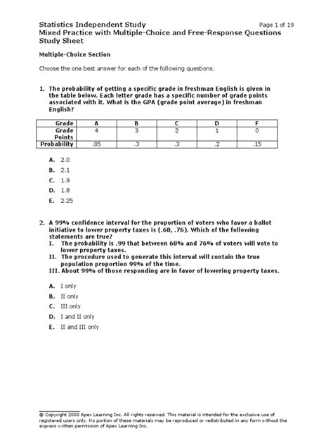 Ap Statistics Practice Exam Regression Analysis Experiment